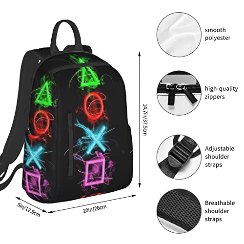 Video Games Controller Lightweight Backpack College Rucksack Outdoor Travel Backpacks Student School Bookbag Camping Black One Size