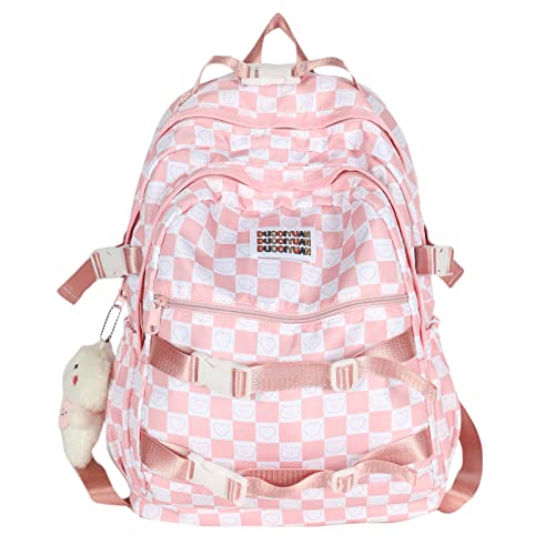 LaurelTree Kawaii Aesthetic Cute Backpack with Accessories and Pins Laptop Travel Bag School Students Suppliers Teens Girls (Pink)