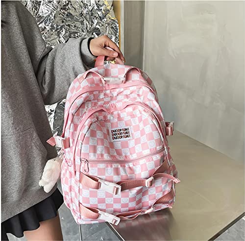 LaurelTree Kawaii Aesthetic Cute Backpack with Accessories and Pins Laptop Travel Bag School Students Suppliers Teens Girls (Pink)