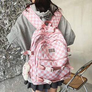 LaurelTree Kawaii Aesthetic Cute Backpack with Accessories and Pins Laptop Travel Bag School Students Suppliers Teens Girls (Pink)