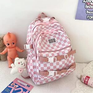 LaurelTree Kawaii Aesthetic Cute Backpack with Accessories and Pins Laptop Travel Bag School Students Suppliers Teens Girls (Pink)