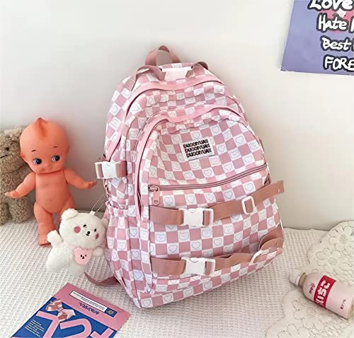 LaurelTree Kawaii Aesthetic Cute Backpack with Accessories and Pins Laptop Travel Bag School Students Suppliers Teens Girls (Pink)