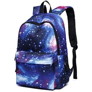 peicees upgraded galaxy school backpack with usb charging port waterproof bookbag daypack rucksack