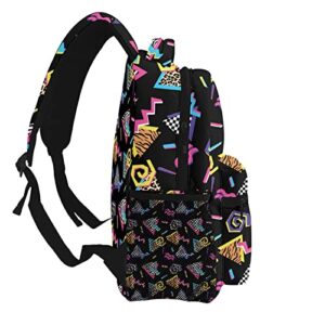 80s 90s Geometric Pattern School Backpack Bookbags Laptop Backpacks Camping Travel Outdoor Shoulder Bag for Teens Men Women