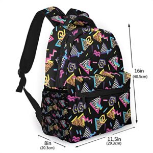 80s 90s Geometric Pattern School Backpack Bookbags Laptop Backpacks Camping Travel Outdoor Shoulder Bag for Teens Men Women