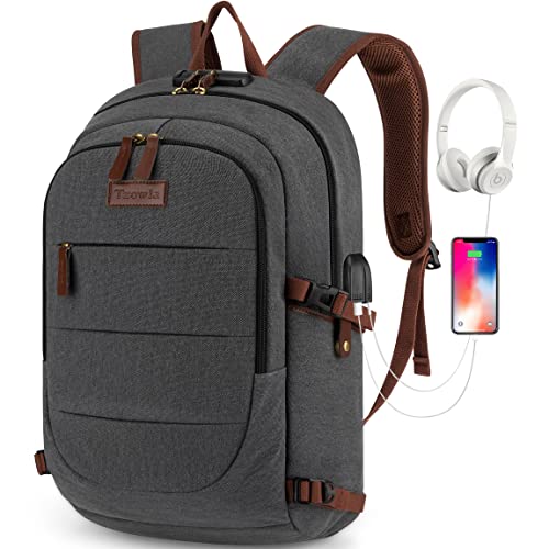 Canvas School College Laptop Backpack-Anti Theft Bag for Men Women,Rucksack Fits 15.6Inch Laptop, Work Travel Bookbag with USB Charging Port and Lock