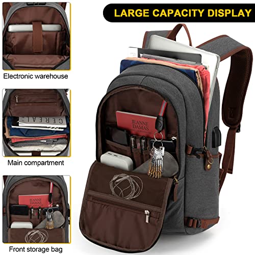 Canvas School College Laptop Backpack-Anti Theft Bag for Men Women,Rucksack Fits 15.6Inch Laptop, Work Travel Bookbag with USB Charging Port and Lock