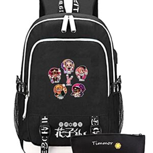 TIMMOR MAGIC Anime Toilet-Bound Hanako-kun Backpack with USB Charging Port, School Bookbags for Women Men.(Black7) One Size