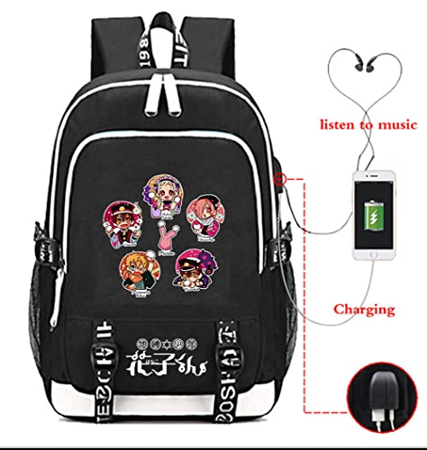 TIMMOR MAGIC Anime Toilet-Bound Hanako-kun Backpack with USB Charging Port, School Bookbags for Women Men.(Black7) One Size