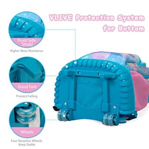 VLIVE Rolling Backpack Set for Girls, Wheeled Kid Backpack w/Lunch Bag & Pencil Case, 20 Inch (Mermaid)