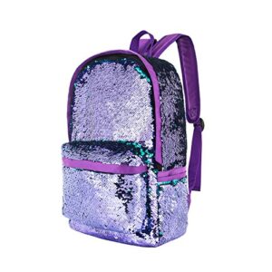 HeySun Sequin Backpack for Girls Bookbag Kids Back Pack for School Elementary School Bag for Boys Purple