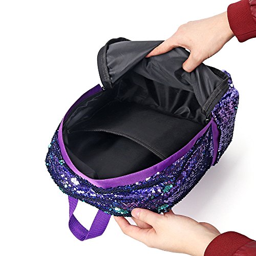 HeySun Sequin Backpack for Girls Bookbag Kids Back Pack for School Elementary School Bag for Boys Purple