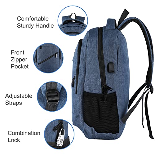 Mecrowd Laptop Backpack for Men, Business Anti Theft Backpack with USB Charging Port, 15.6 Inch Large Backpack for Travel Hiking, College School Bookbag Casual Daypack (Blue)