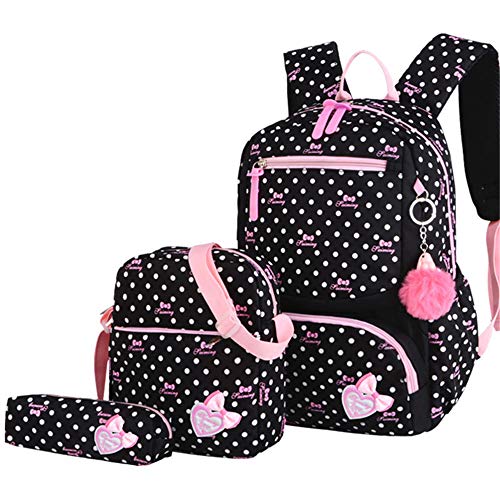 EKUIZAI 3Pcs Heart Prints Backpack Sets 3 in 1 Bowknot Primary Schoolbag Travel Daypack School Bag Kit Knapsack for Students Large