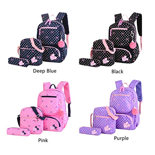 EKUIZAI 3Pcs Heart Prints Backpack Sets 3 in 1 Bowknot Primary Schoolbag Travel Daypack School Bag Kit Knapsack for Students Large