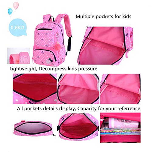 EKUIZAI 3Pcs Heart Prints Backpack Sets 3 in 1 Bowknot Primary Schoolbag Travel Daypack School Bag Kit Knapsack for Students Large