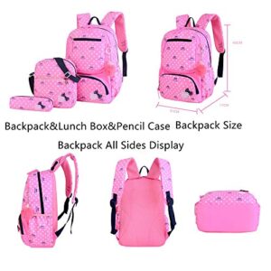 EKUIZAI 3Pcs Heart Prints Backpack Sets 3 in 1 Bowknot Primary Schoolbag Travel Daypack School Bag Kit Knapsack for Students Large