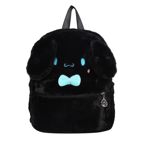 Kawaii fluffy plush fuzzy cute aesthetic backpack teenage school gift for birthday Christmas Winter (black)