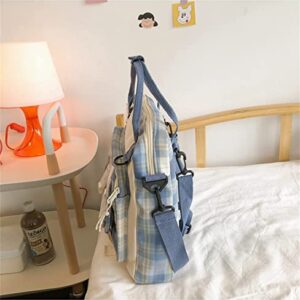 Kawaii Backpack with Kawaii Pin and Bear Plush Mini Cute Japanese School Bag Anime Shoulder Bag (Blue)