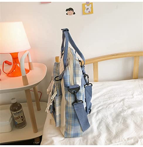 Kawaii Backpack with Kawaii Pin and Bear Plush Mini Cute Japanese School Bag Anime Shoulder Bag (Blue)