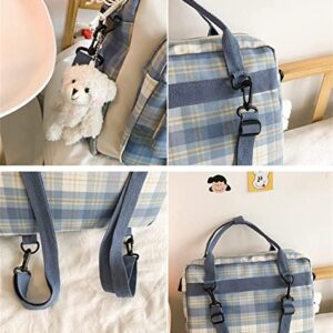 Kawaii Backpack with Kawaii Pin and Bear Plush Mini Cute Japanese School Bag Anime Shoulder Bag (Blue)