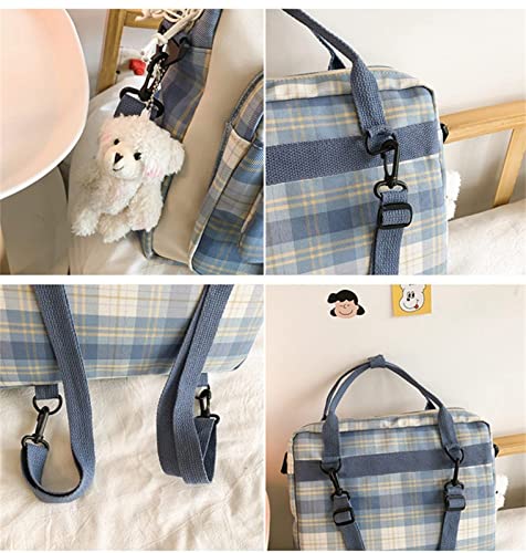 Kawaii Backpack with Kawaii Pin and Bear Plush Mini Cute Japanese School Bag Anime Shoulder Bag (Blue)