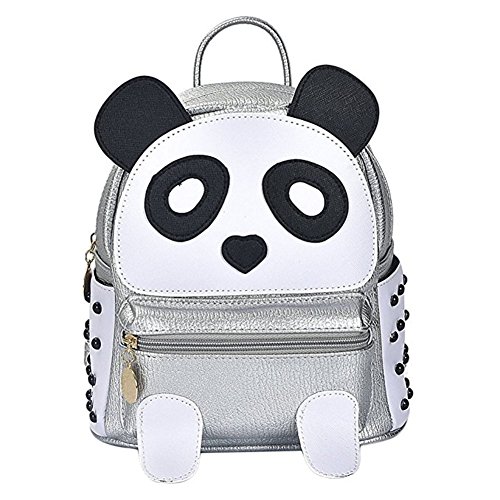 Fayland Women Teens Girls Panda Book Bag Rivet Backpack Mini Casual Panda Shoulder Bags(Silver)…