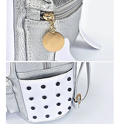 Fayland Women Teens Girls Panda Book Bag Rivet Backpack Mini Casual Panda Shoulder Bags(Silver)…