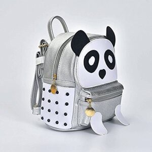 Fayland Women Teens Girls Panda Book Bag Rivet Backpack Mini Casual Panda Shoulder Bags(Silver)…