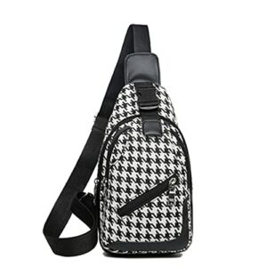 daisha houndstooth canvas casual sling backpack multi-pocket,travel hiking chest bag crossbody daypack for men & women., black, ytt3717