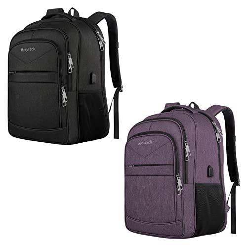 Lapsouno Travel Laptop Backpack,Durable Large 17 inch Carry on Travel Backpack,TSA Flight Approved Business laptop Backpack (Black+Purple)