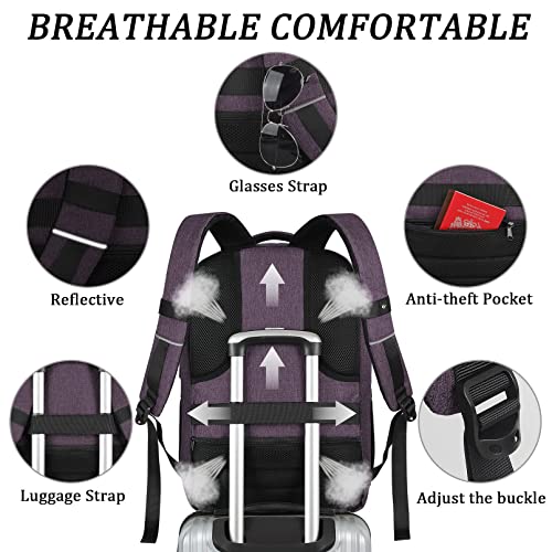 Lapsouno Travel Laptop Backpack,Durable Large 17 inch Carry on Travel Backpack,TSA Flight Approved Business laptop Backpack (Black+Purple)