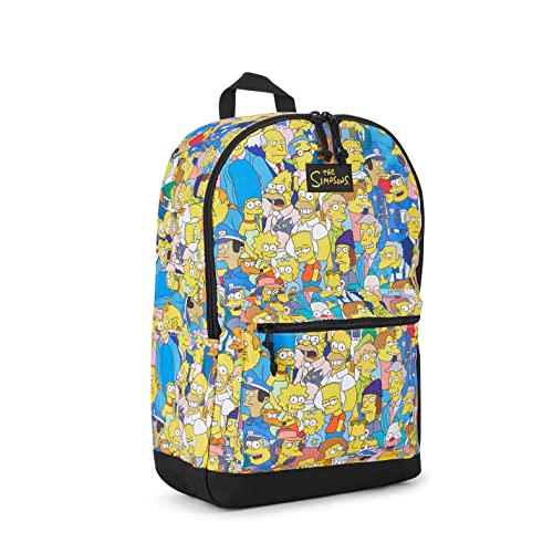 The Simpsons Homer Allover Backpack - The Simpsons Krusty The Clown, Homer, Bart and Lisa Bookbag - Knapsack for All (Yellow)