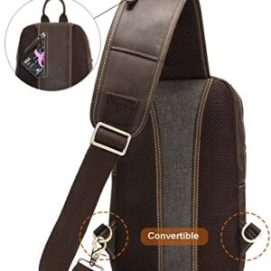 Taertii Small Leather Sling Bag, One Strap Shoulder Crossbody Chest Backpack Daypack for Hiking Travel - Brown (8"x13")