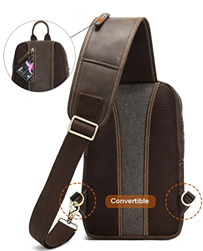 Taertii Small Leather Sling Bag, One Strap Shoulder Crossbody Chest Backpack Daypack for Hiking Travel - Brown (8"x13")