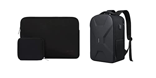 MOSISO Neoprene Sleeve Bag with Small Case Compatible with 13-13.3 inch Laptop & 15.6-16 inch Waterproof Hardshell Laptop Backpack with USB Charging Port, Black