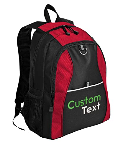 Personalized Contrast Honeycomb Backpacks, Red - Your Name - Customized Embroidery Backpack for School, Business