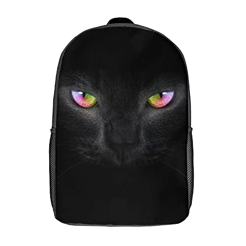 Kamoxi Cool Cat School Backpack Funny Black Cat with Rainbow Eyes Animal Pet Book Bag Travel Daypack Water Resistant Rucksack Big Knapsack Fashion Schoolbags for Kids Teen Boys Girls 17 Inch