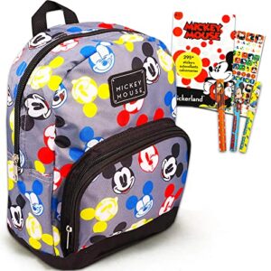 fast forward new york disney mickey mouse preschool backpack for kids, toddlers ~ 5 pc school supplies bundle with canvas 10 inch mini backpack, 300 stickers, pens, and more