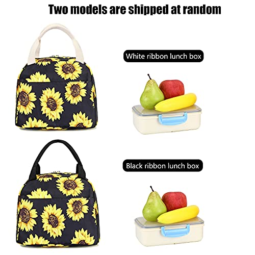 School Backpacks Girls Sunflower Bookbag Water-resistant Schoolbag Kids Insulation Lunch bag and Pencil case (Sunflower - Black)