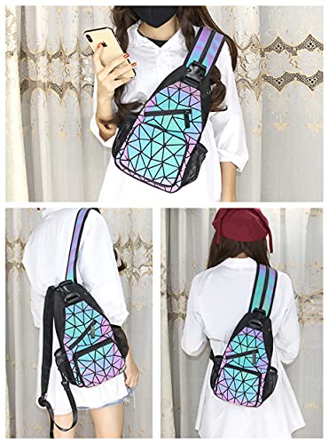 Luminous Geometric Backpacks Women Purses and Handbags Holographic Reflective Bags Iridescent Backpack D