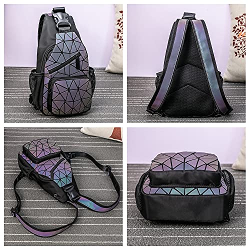 Luminous Geometric Backpacks Women Purses and Handbags Holographic Reflective Bags Iridescent Backpack D