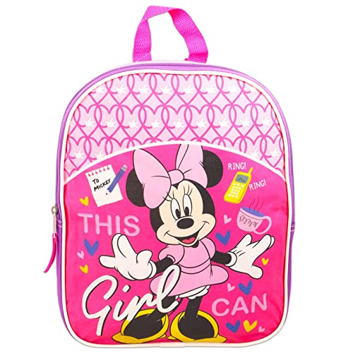 Fast Forward Minnie Mouse Mini Backpack with Lunch Box Set - Bundle with 11" Minnie Backpack, Minnie Mouse Lunch Bag, Water Bottle, Stickers, More | Minnie Backpack for Toddlers