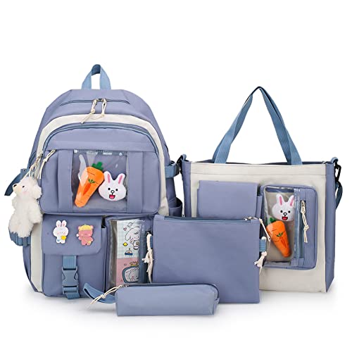 Kawaii Backpack with Kawaii Pendants and Pins 4Pcs Set Cute Rucksack for Teen Girls Back to School Backpack Cute Aesthetic Backpack School Bag