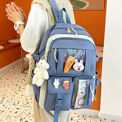 Kawaii Backpack with Kawaii Pendants and Pins 4Pcs Set Cute Rucksack for Teen Girls Back to School Backpack Cute Aesthetic Backpack School Bag