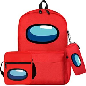 joixxv kids school backpack for girls boys, student bookbag laptop backpack with lunch box, travel teenagers game fans gifts, waterproof 17inch outdoor camping red