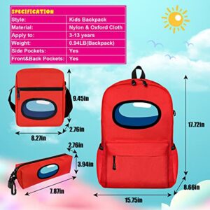 JOIXXV Kids School Backpack for Girls Boys, Student Bookbag Laptop Backpack with Lunch Box, Travel Teenagers Game Fans Gifts, Waterproof 17inch Outdoor Camping Red