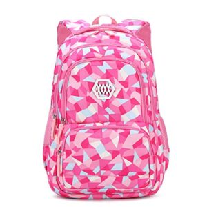 Ladyzone Camo School Backpack Lightweight Schoolbag Travel Camp Outdoor Daypack (Style-A Rosy)