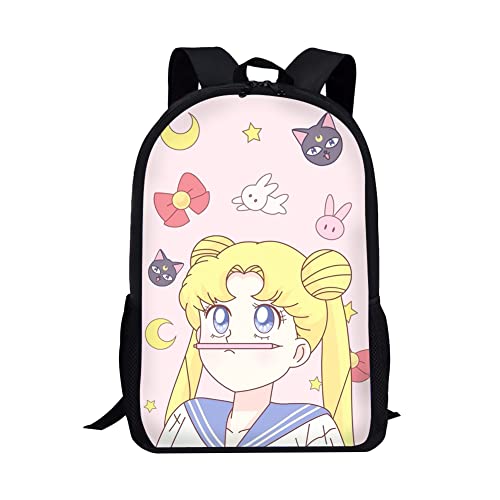 Anime Backpack Multifunction Laptop Bag with Two Zippers Cartoon Book Bag for Girl Teen 17 Inches