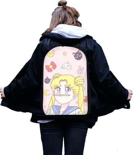 Anime Backpack Multifunction Laptop Bag with Two Zippers Cartoon Book Bag for Girl Teen 17 Inches